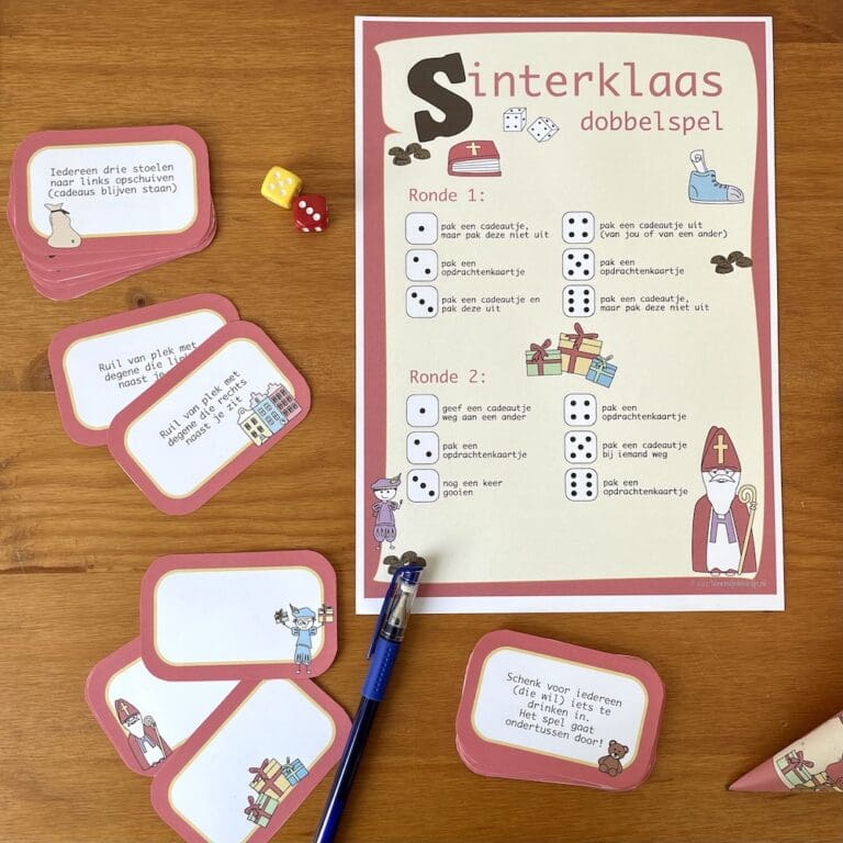 Sinterklaas dobbelspel met opdrachtenkaartjes | Voormijnkleintje.nl