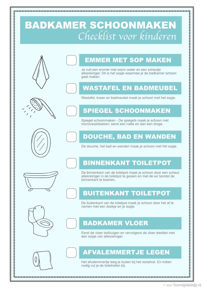 Badkamer schoonmaken; een handige checklist voor kinderen ...