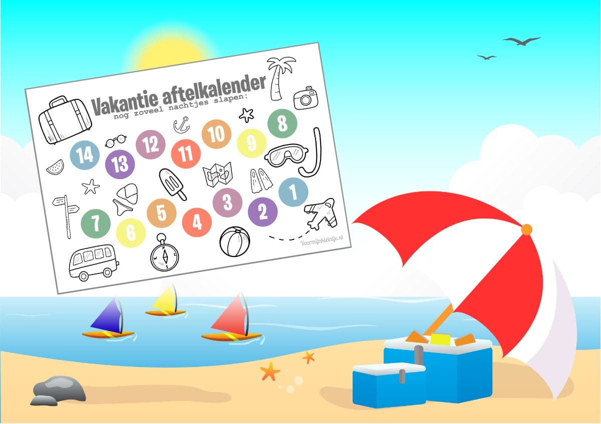 Aftelkalender voor vakantie, gratis te printen!