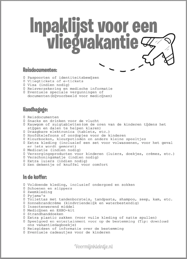 Inpaklijst voor vakantie, gratis te printen!